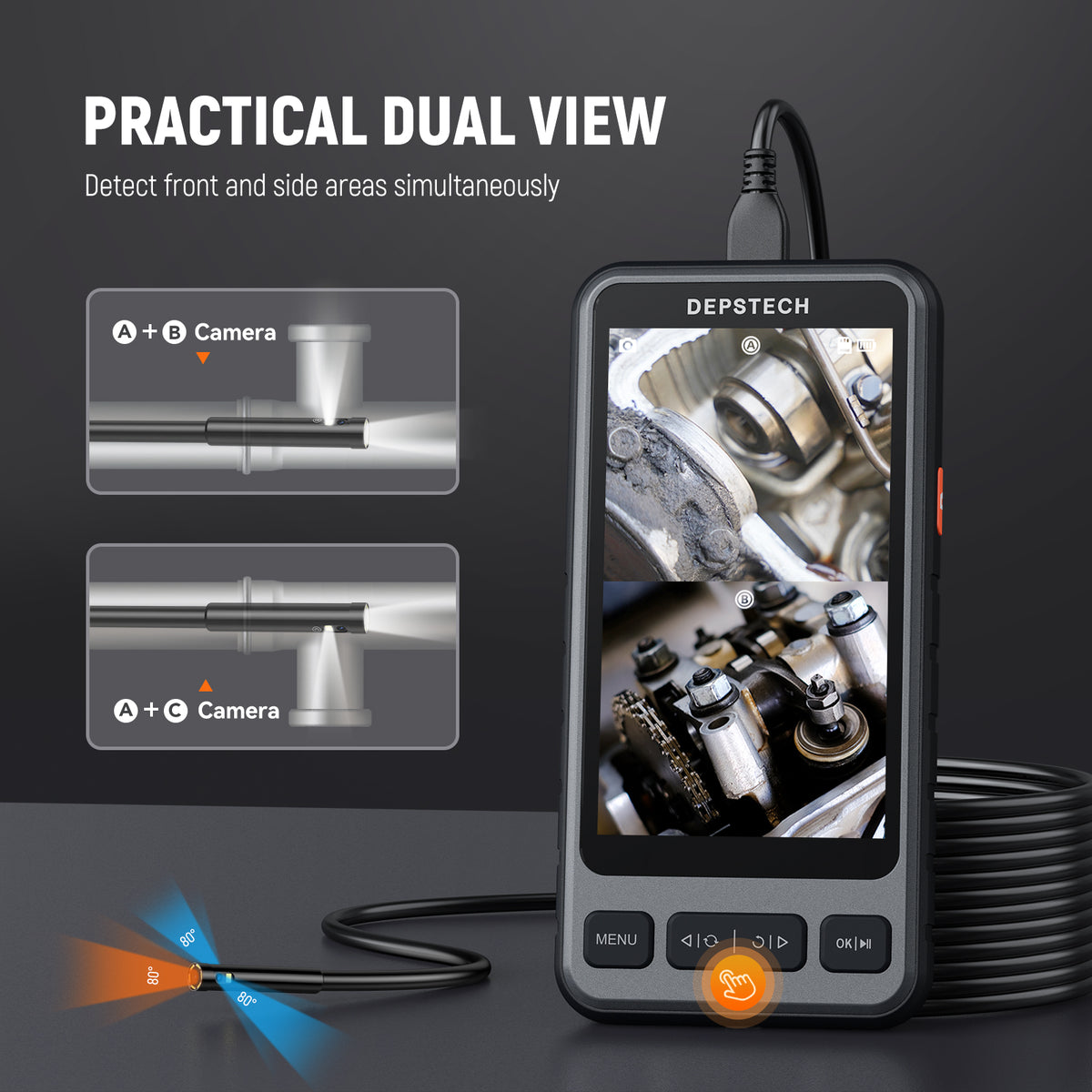 DEPSTECH DS530 Triple Lens Borescope, 5" IPS Screen Endoscope Camera